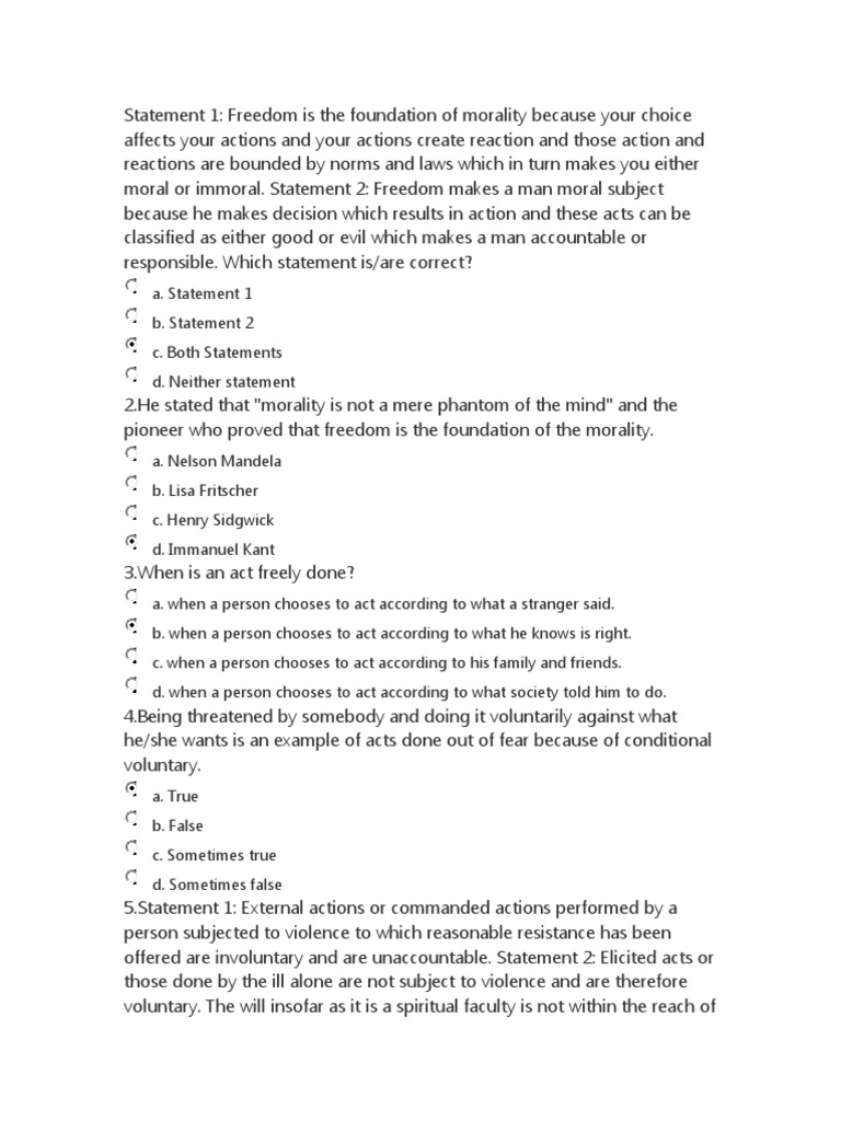 Quiz | PDF | Courage | Free Will