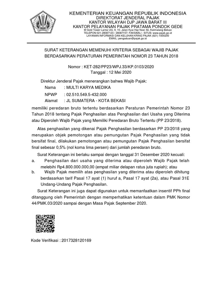 Surat Keterangan PP 23 | PDF