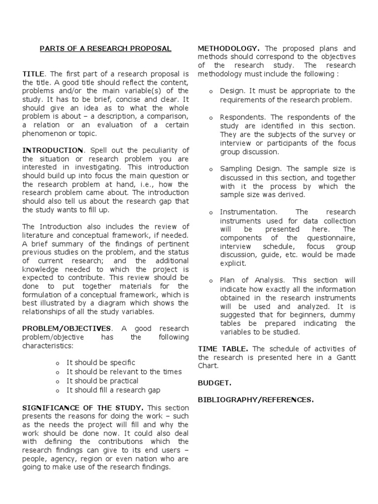 PURCOM-Parts of A Research Proposal | PDF | Methodology | Psychology