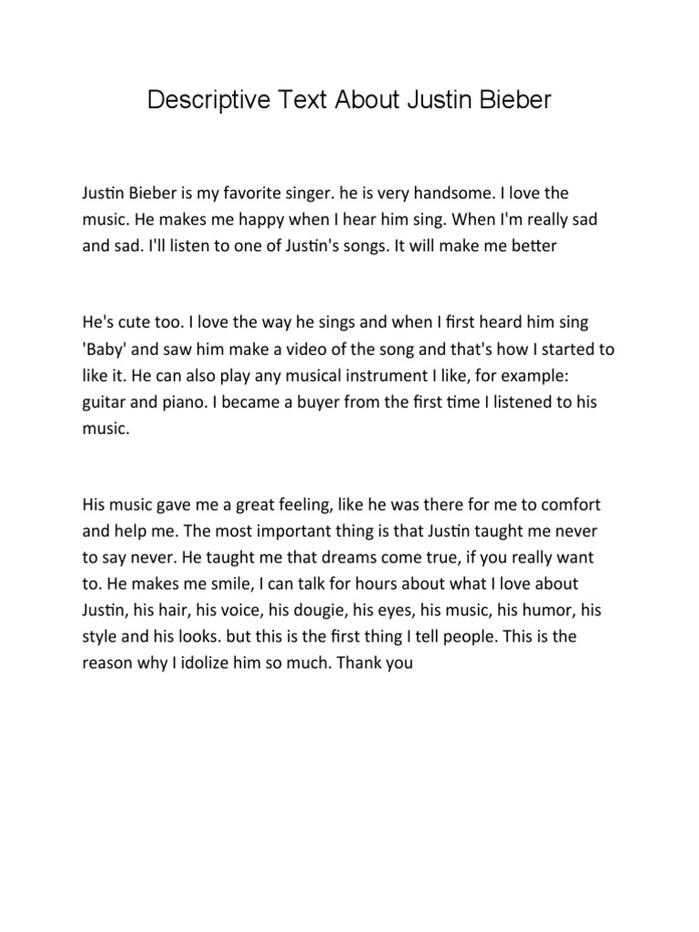 Descriptive Text About Justin Bieber | PDF