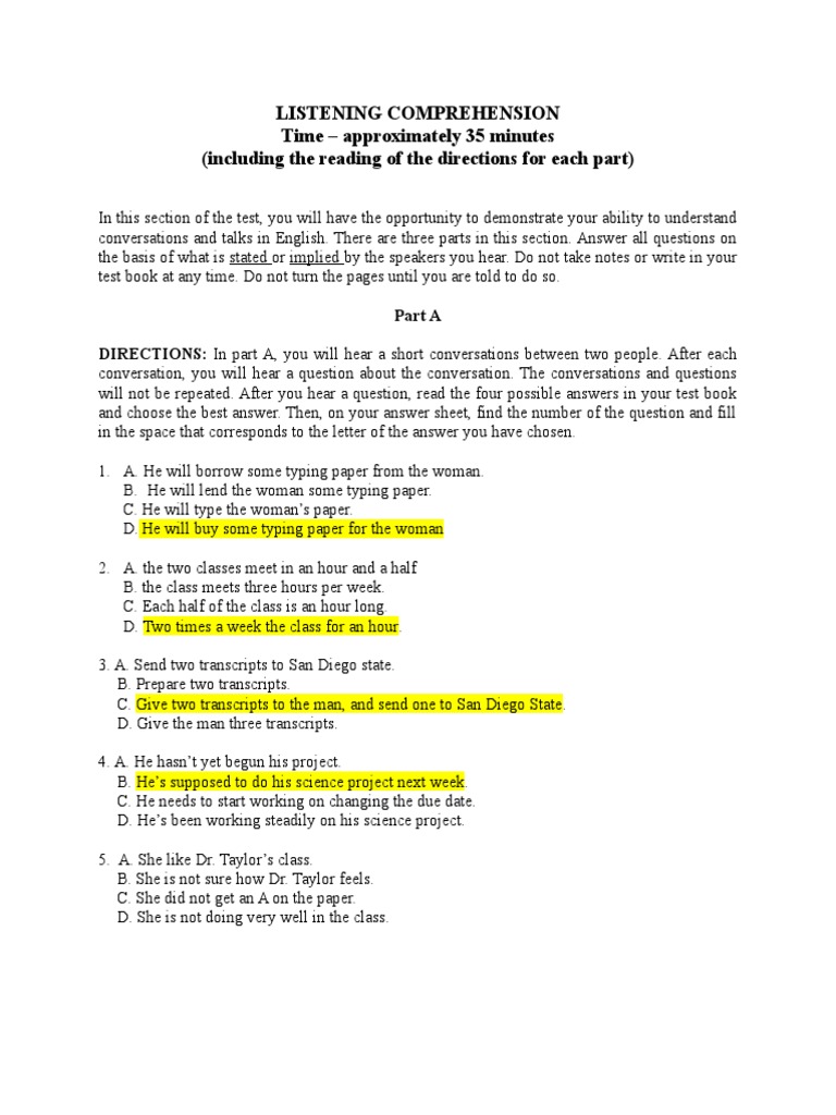 Listening Comprehension 1-30 | PDF