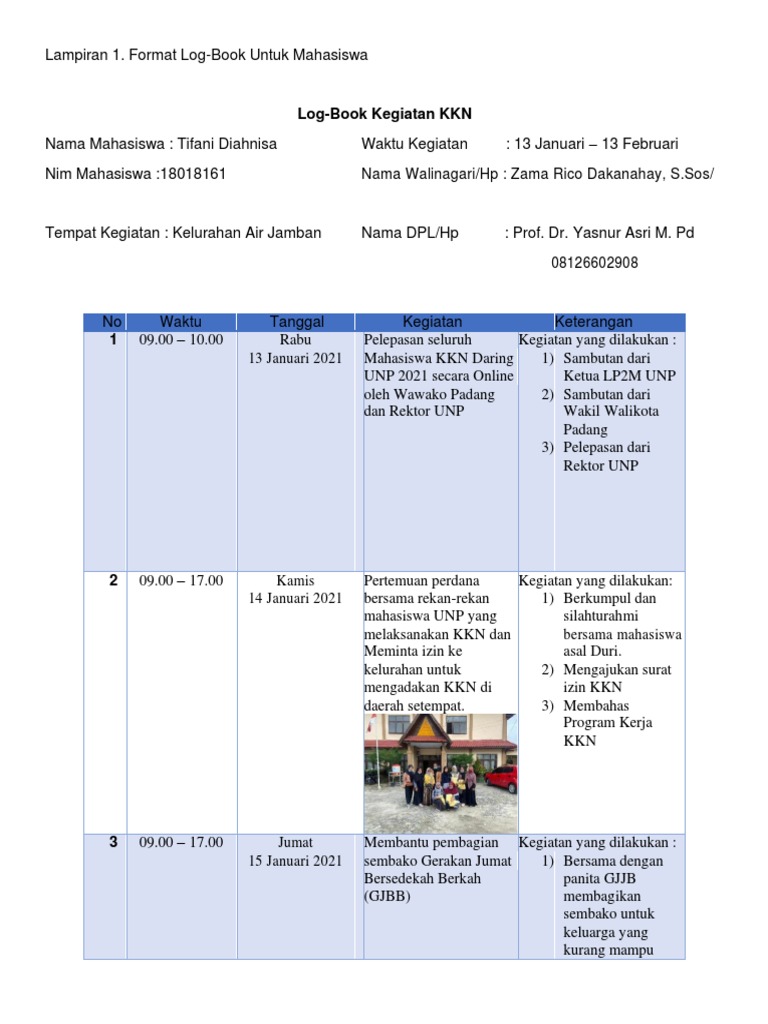Format Logbook KKN Mahasiswa UNP | PDF