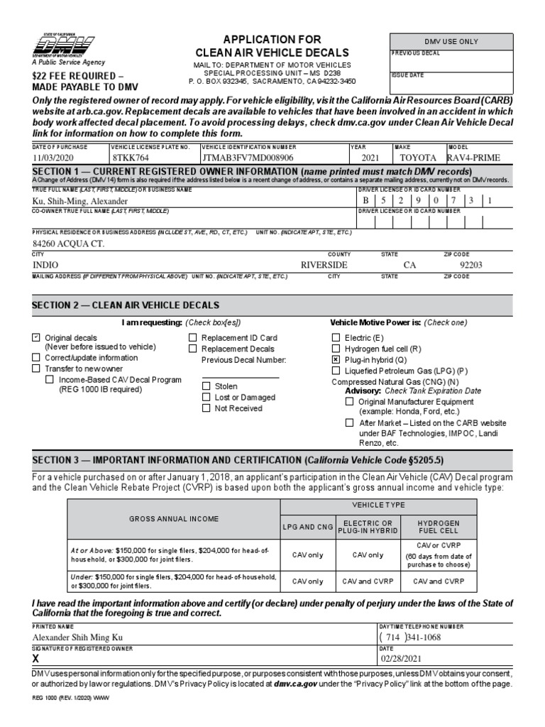 Clean Air Vehicle Decal Application | PDF | Department Of Motor ...