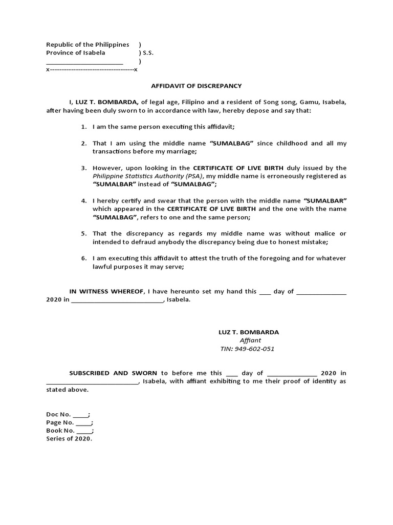 Affidavit of Discrepancy | PDF