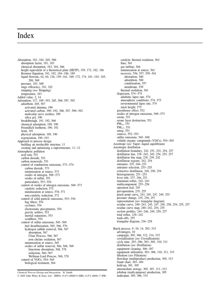 Index: Chemical Process Design and Integration | PDF | Adsorption ...