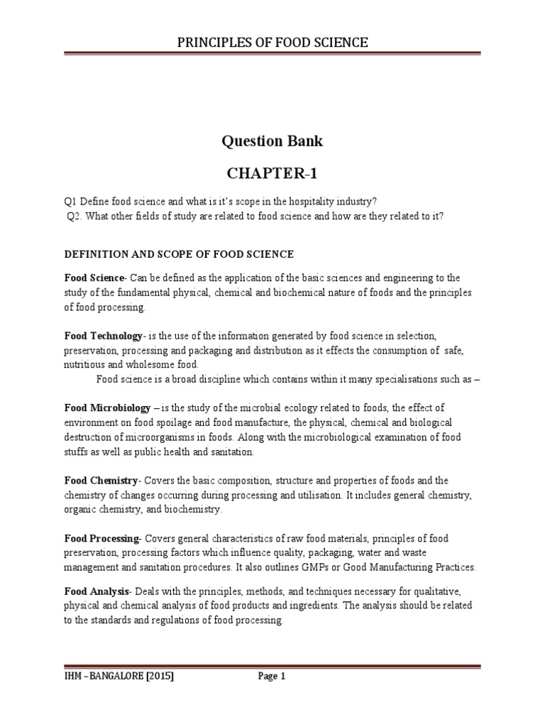 Question Bank Chapter-1: Principles of Food Science | PDF | Fat ...