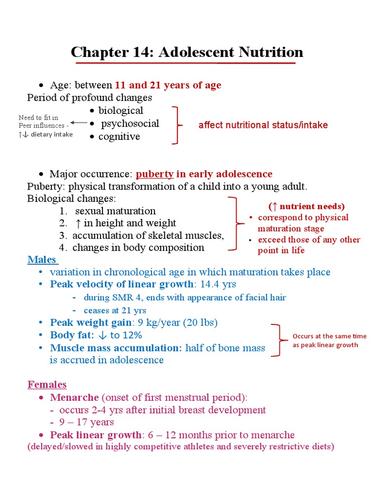 Adolescent Nutrition Notes | PDF | Eating Disorder | Puberty