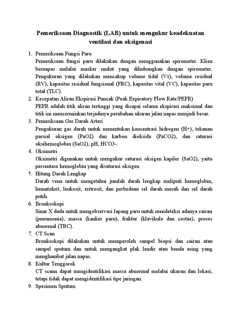 Pemeriksaan Diagnostik Oksigenasi | PDF