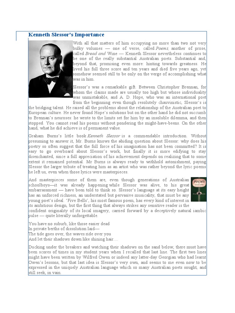 Kenneth Slessor: A Poetic Legacy | PDF | Poetry