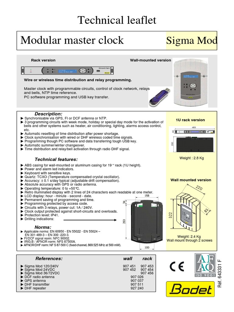 Sigma Mod Technical Master Clock Leaflet | PDF | Clock | Relay