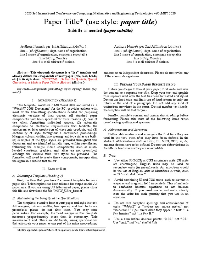 Paper Title (Use Style: Paper Title) : Subtitle As Needed (Paper ...