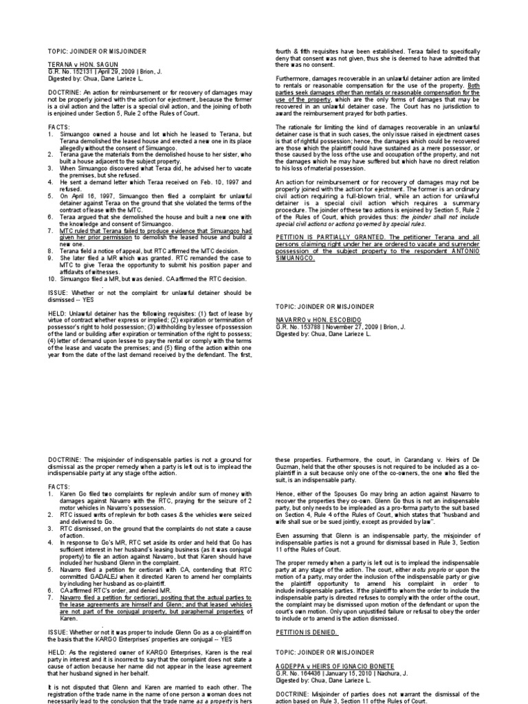 Joinder and Misjoinder in Civil Actions | PDF | Joinder | Lawsuit