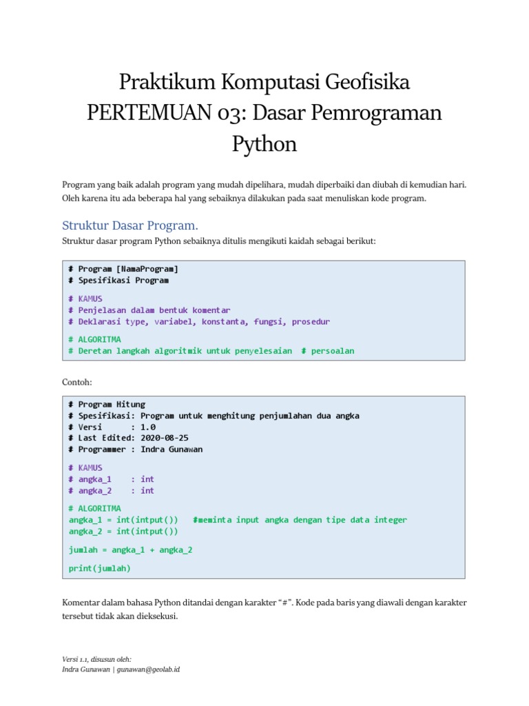 PERTEMUAN 03 - Dasar Pemrograman Python | PDF