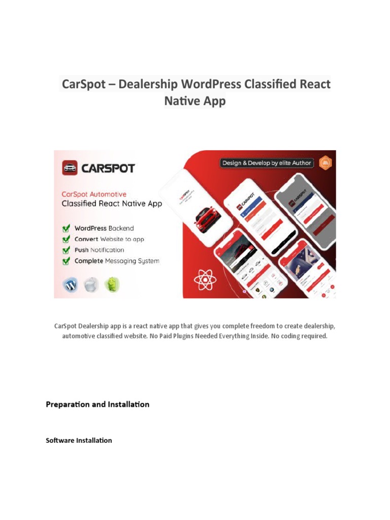 Carspot - Dealership Wordpress Classified React Native App: Preparation and Installation | PDF ...