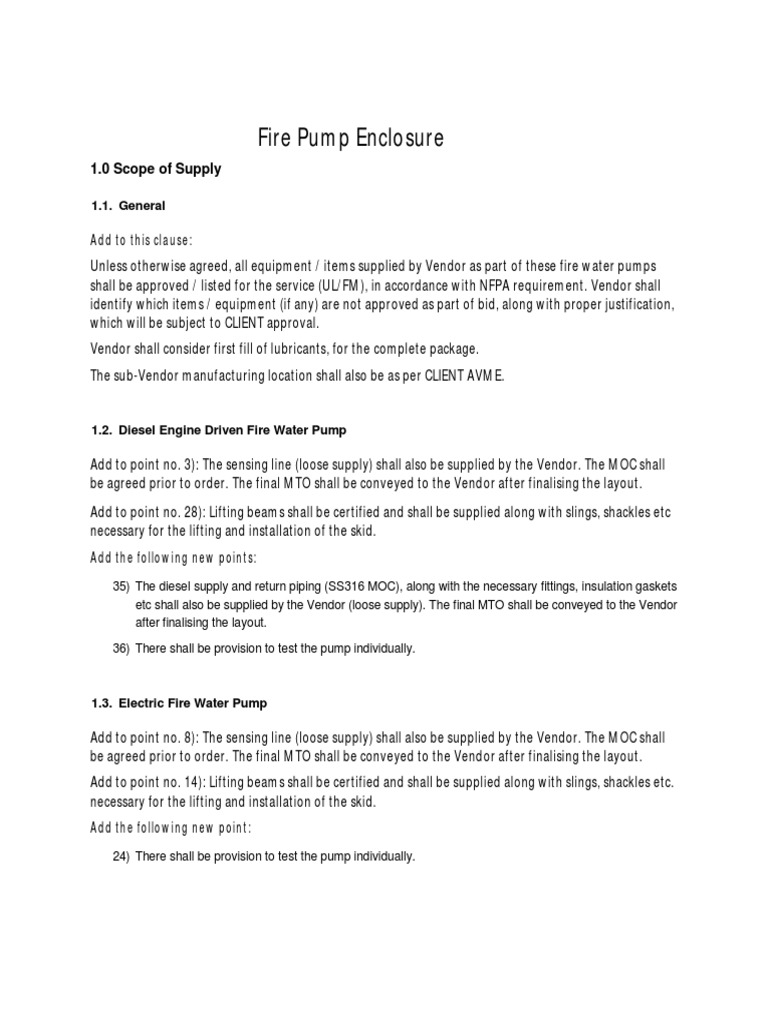 Fire Pump Enclosure Specifications | PDF | Pump | Pipe (Fluid Conveyance)