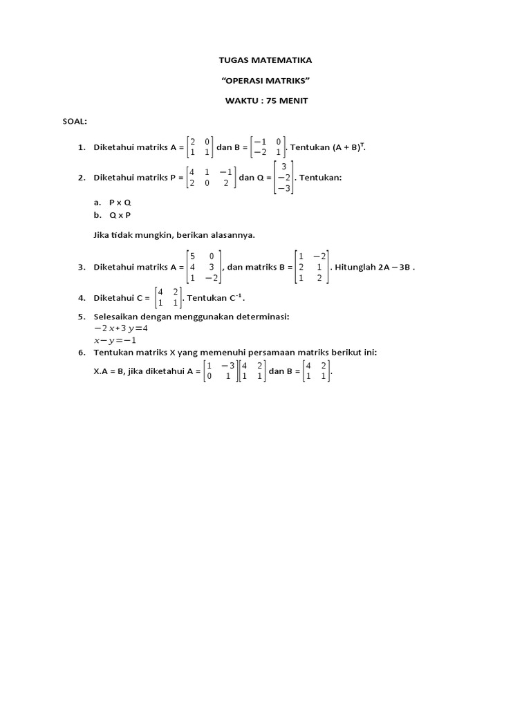 Tugas OPERASI MATRIKS | PDF