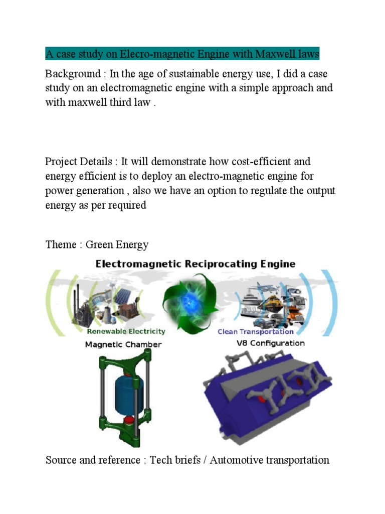 A Case Study On Electro Magnetic Engine | PDF | Electromagnetic ...