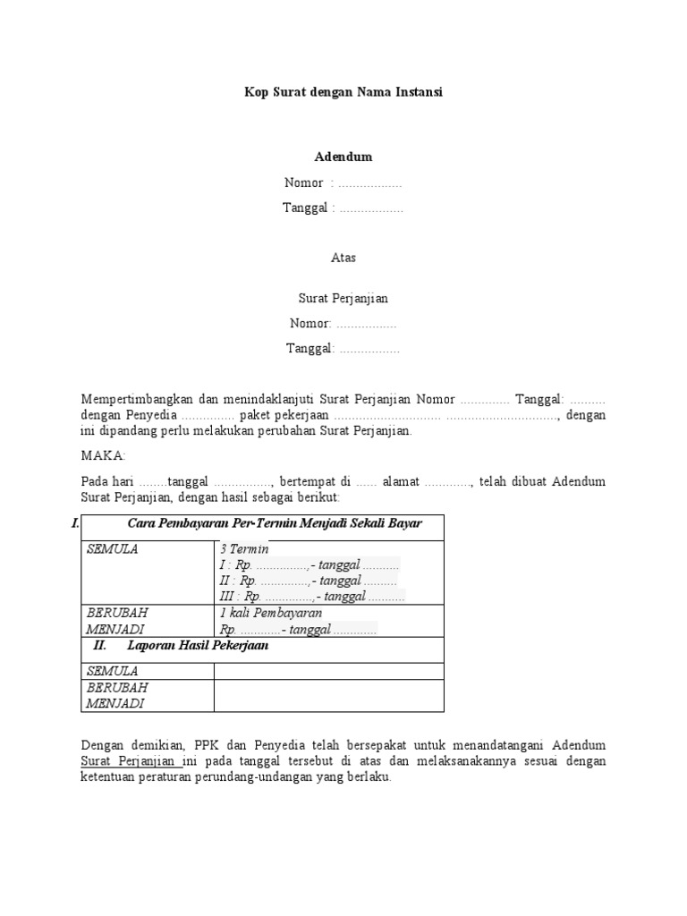 Contoh Adendum Perubahan Harga | PDF