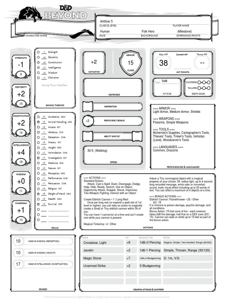 Saving Throw Modifiers Total: Strength Current HP Armor | PDF ...