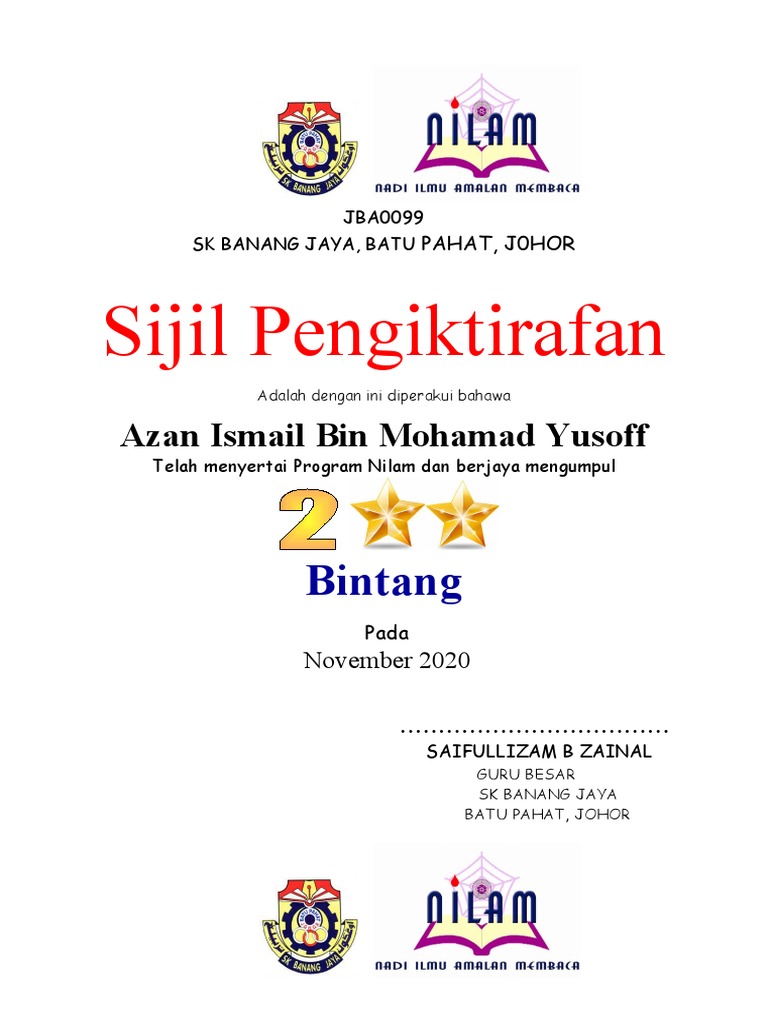 Sijil Nilam TAHUN 6 2020 | PDF