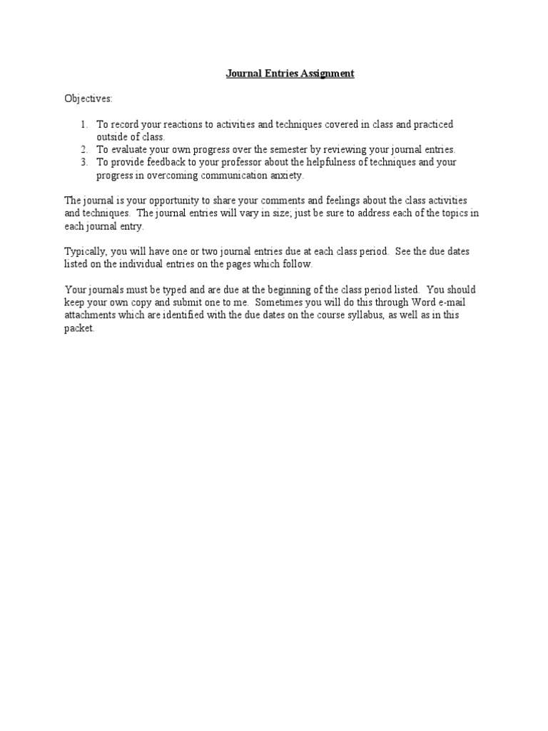 Journal Entries Assignment | PDF | Relaxation (Psychology) | Public ...