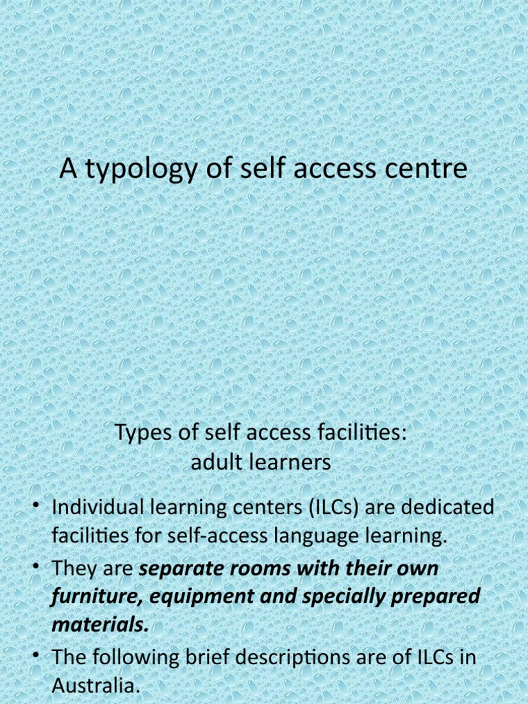 A Typology of Self Access Centre | PDF | Tutor | Learning