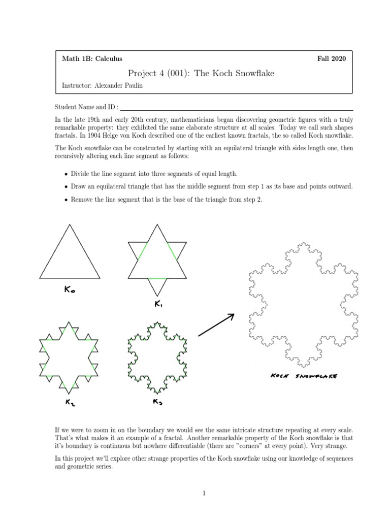 Project 4 (001) : The Koch Snowflake: Koch Lake K K | PDF | Fractal | Area