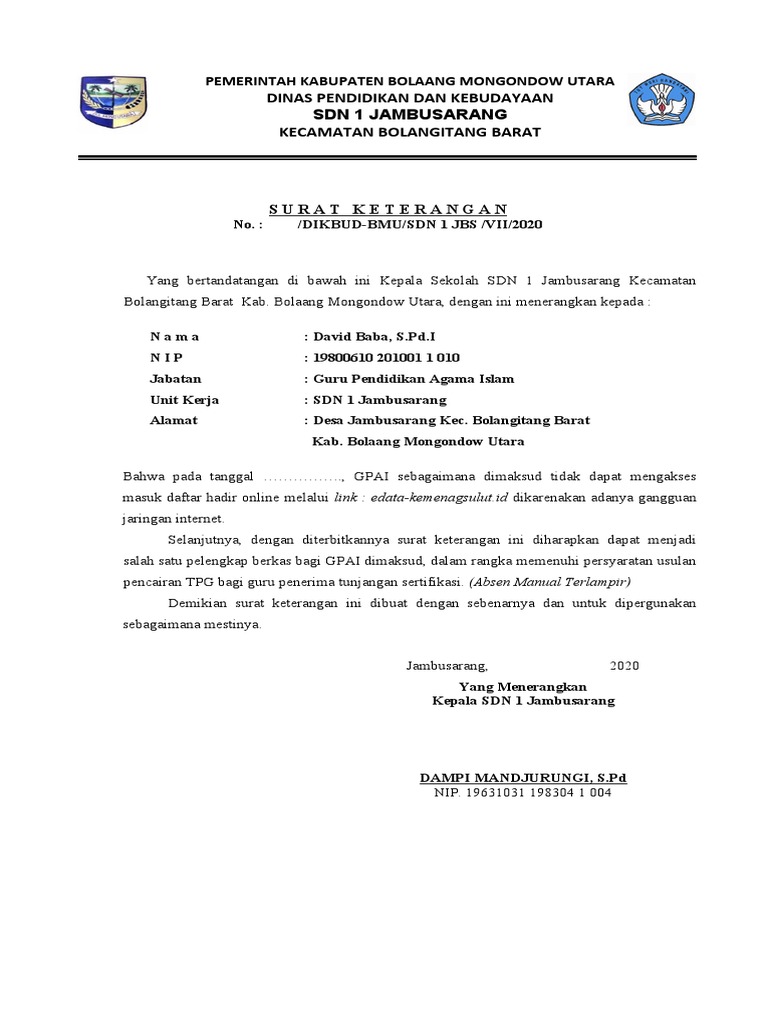 S.ket Gangguan Jaringan Absen Online | PDF