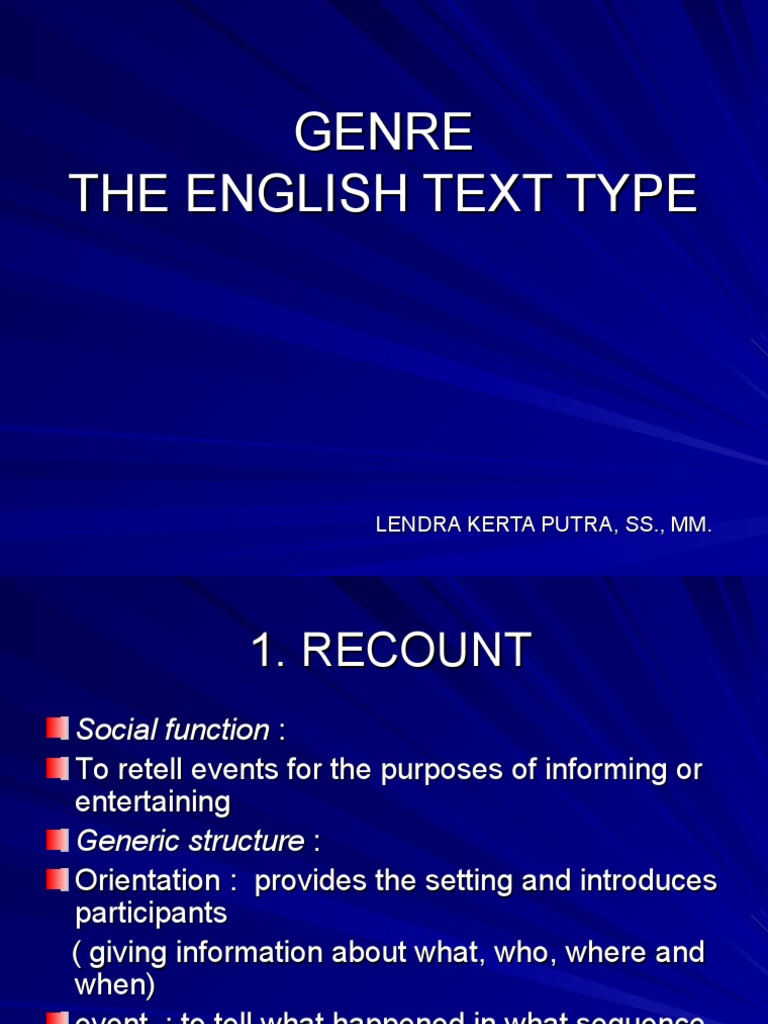 Genre of English Text Type | PDF | Verb | Adjective