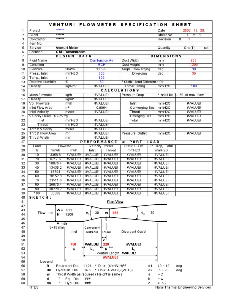 Venturi Flowmeter Specification Sheet: Venturi Meter GAH Downstream ...