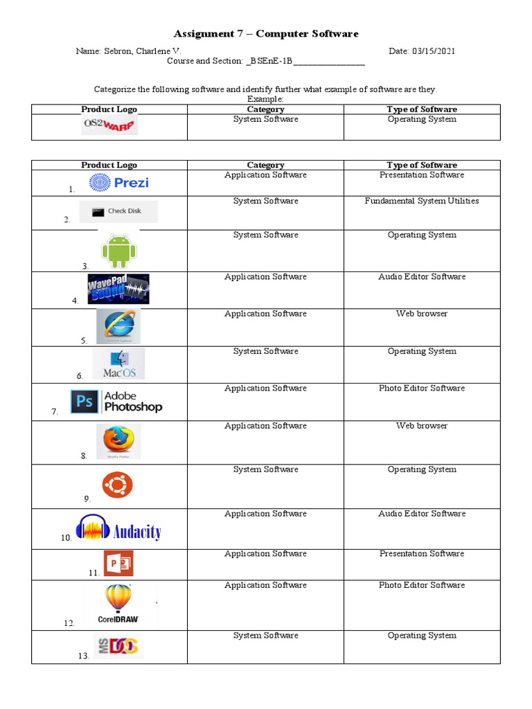 Assignment 7 - Computer Software: Product Logo Category Type of ...