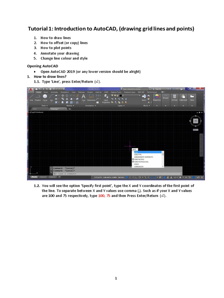 Tutorial 1 - Basic AutoCAD commands-VI | PDF | Cartesian Coordinate ...