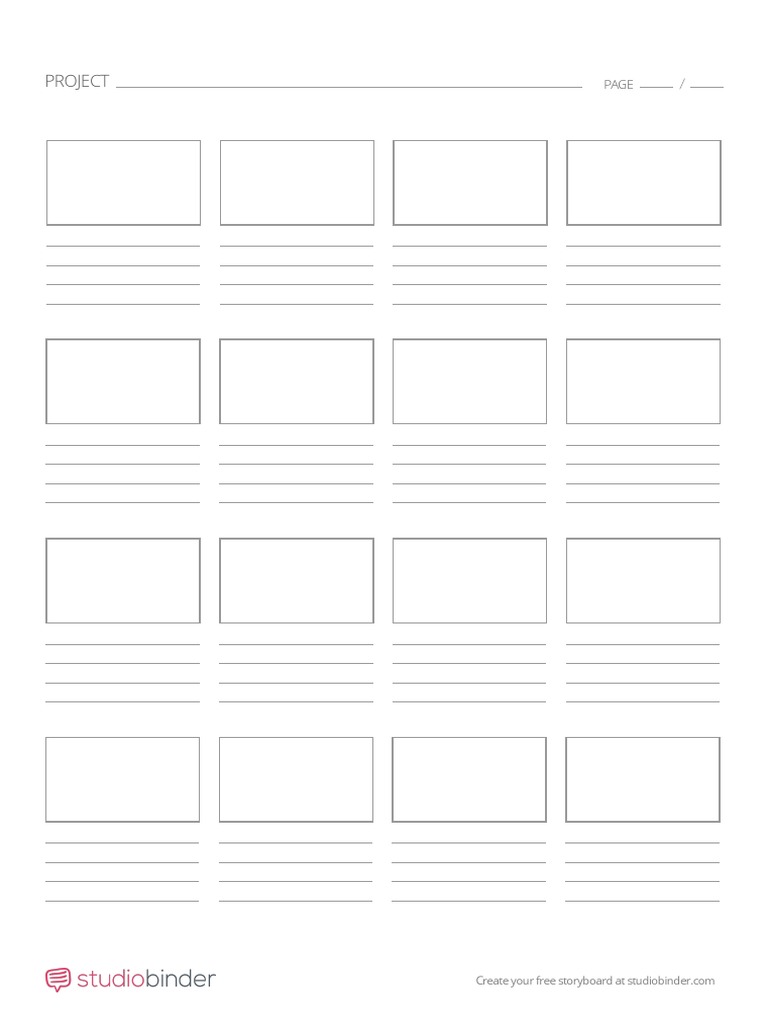 A4 Storyboard Template - 16-Panel - Portrait - StudioBinder | PDF