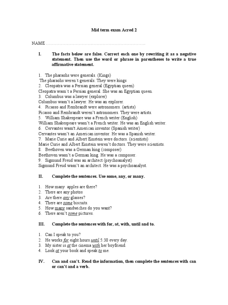 Midterm Exam: English Language Skills | PDF