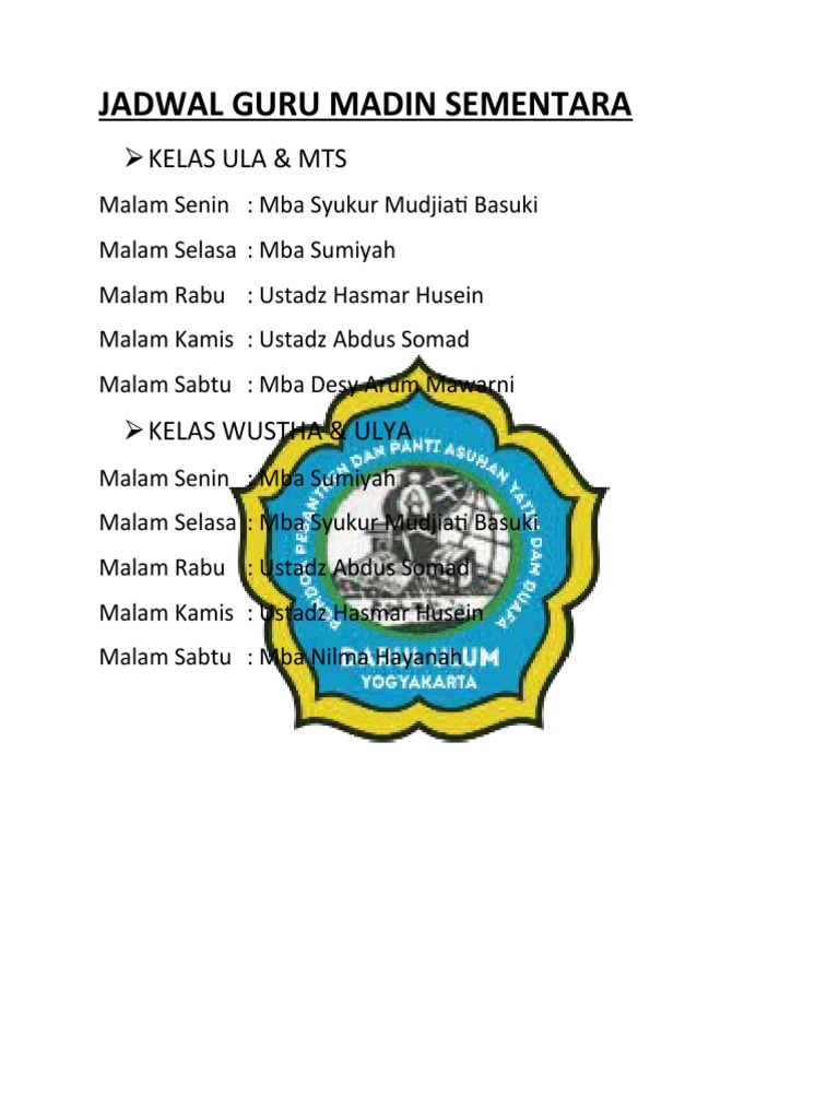 Jadwal Guru Madin Sementara 2021 | PDF