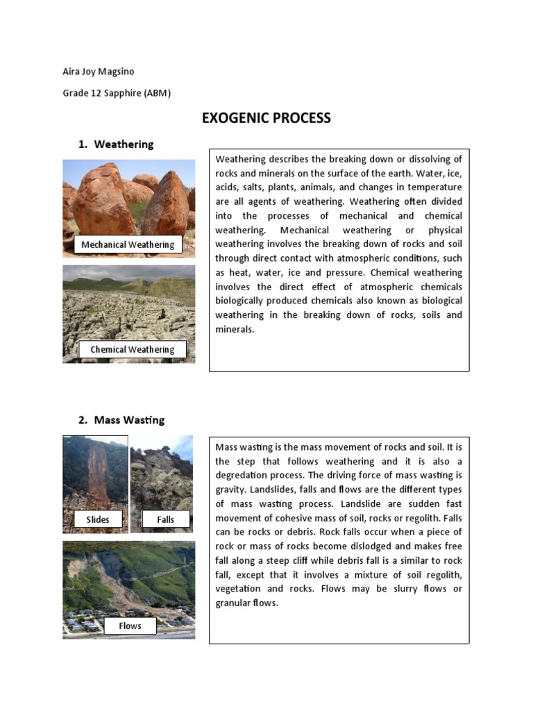 Exogenic Process: 1. Weathering | PDF | Erosion | Weathering