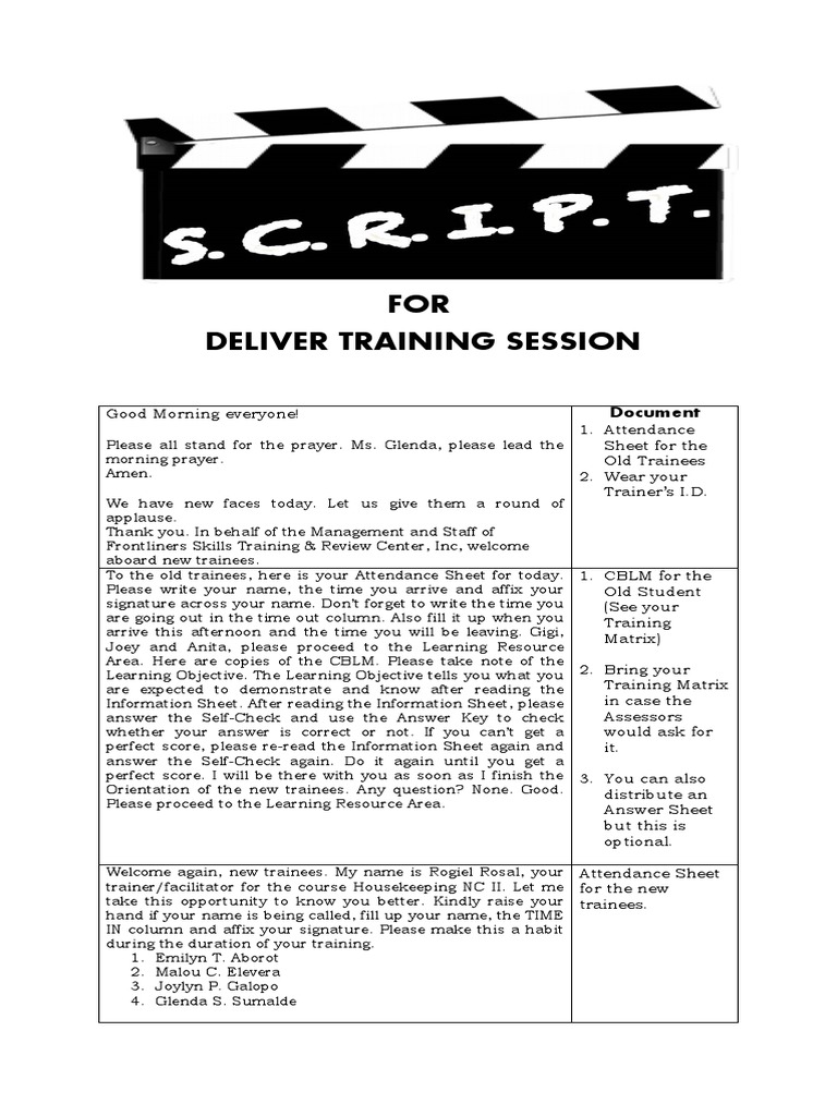 Deliver Training Session Script | PDF | Educational Technology | Personal Trainer