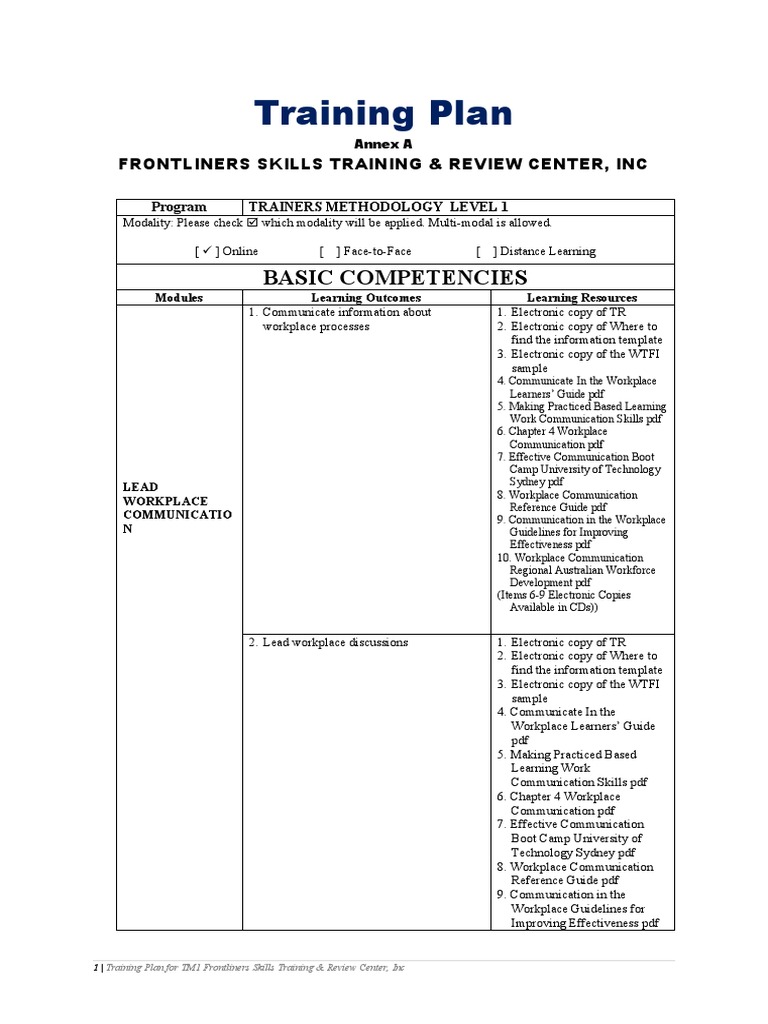 Training Plan: Basic Competencies | PDF | Occupational Safety And ...