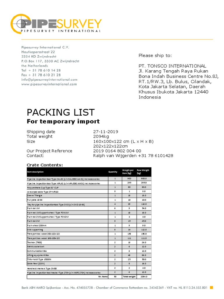 2019 0164 0802 004 00 Packing | PDF | Equipment | Tools