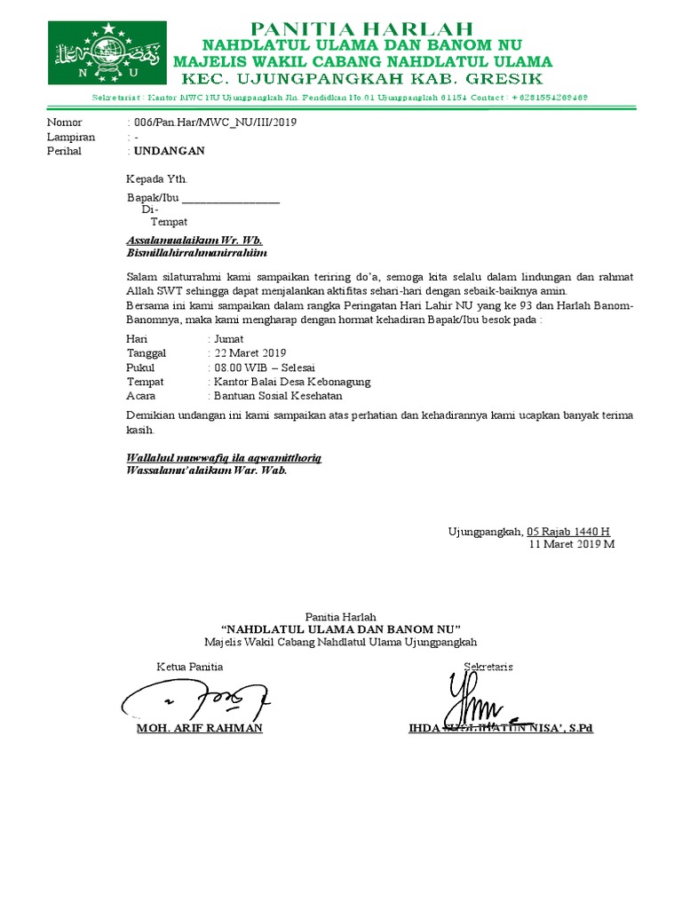 Undangan Harlah Nu Anak | PDF