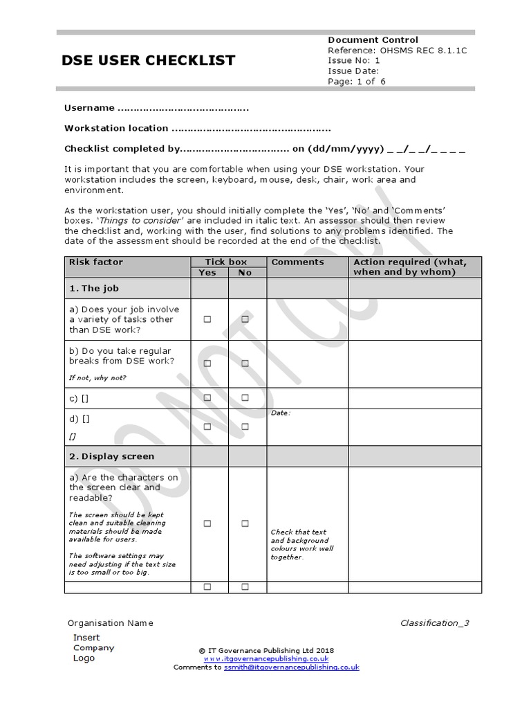 OHSMS REC 8.1.1C - Display Screen Equipment Checklist | PDF | Computer ...