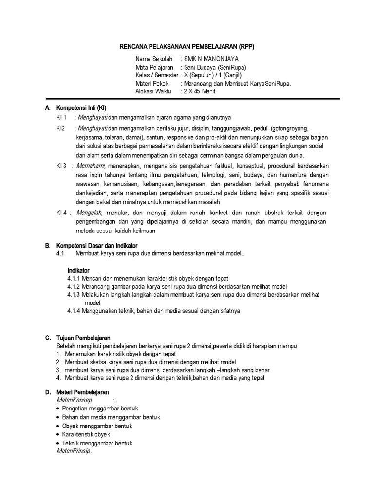 RPP Seni - Rupa 2d | PDF