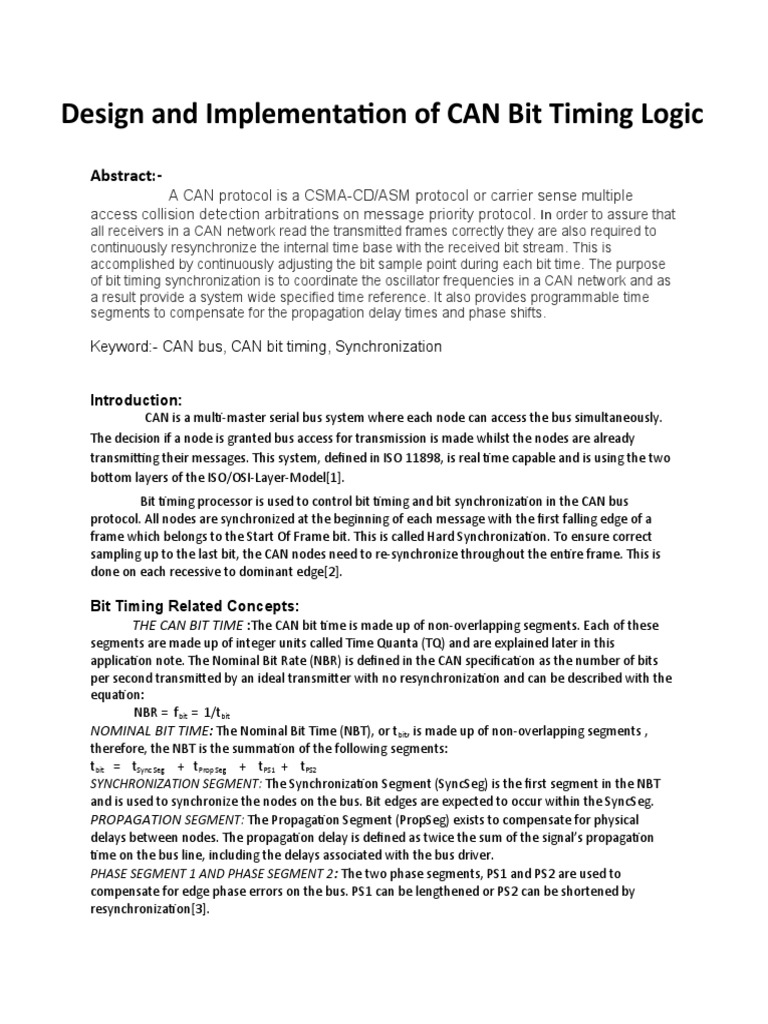 Design and Implementation of CAN Bit Timing Logic | PDF | Network ...