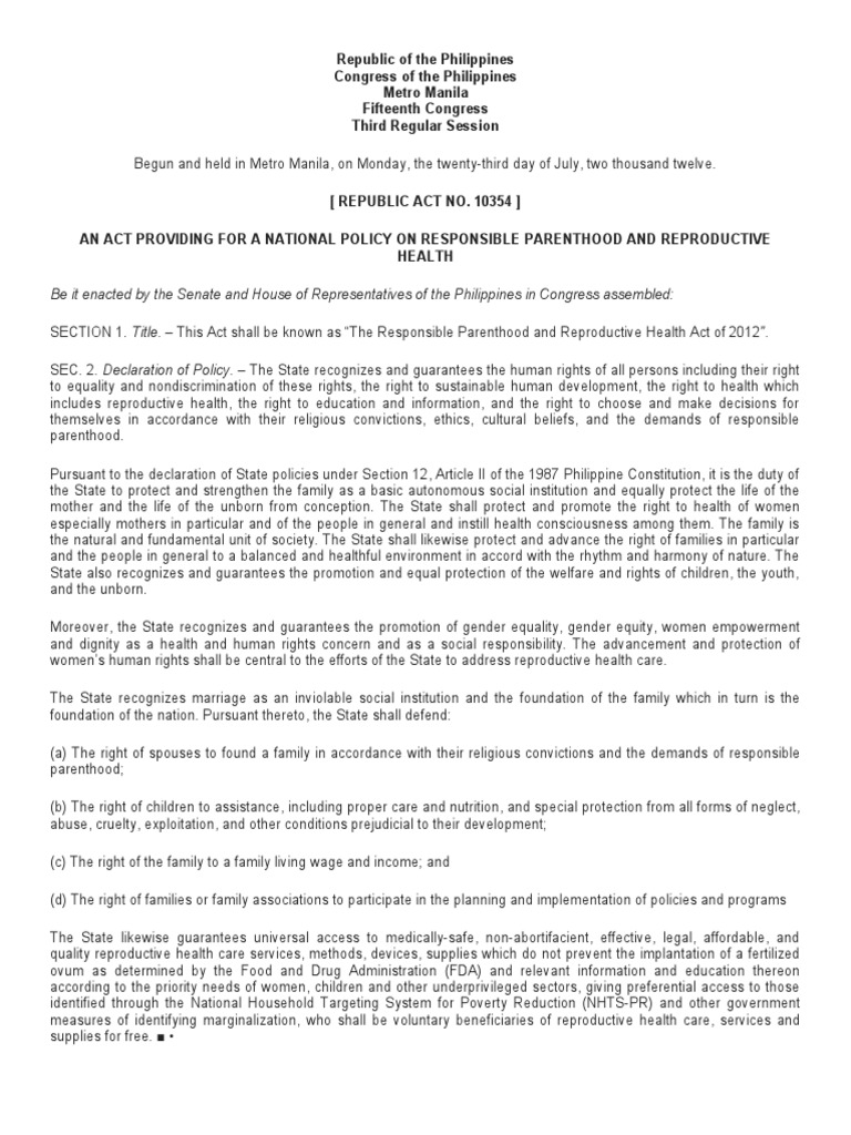 Reproductive Health Law | PDF | Reproductive Health | Family Planning
