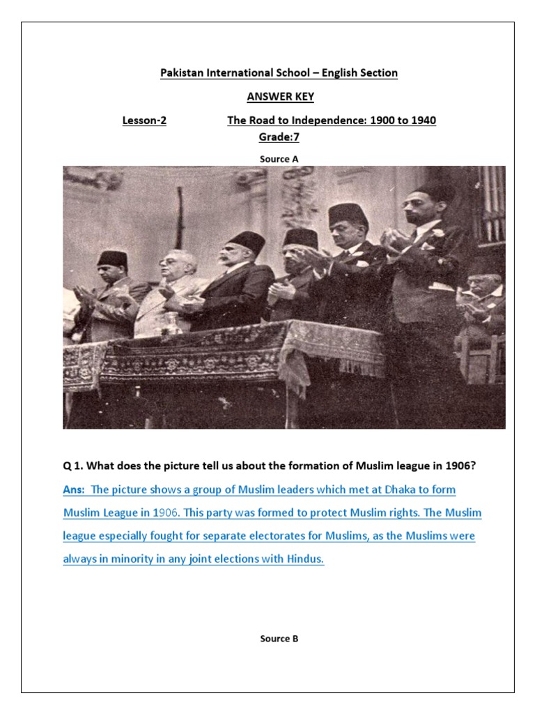 Pakistan International School - English Section Answer Key Lesson-2 The ...