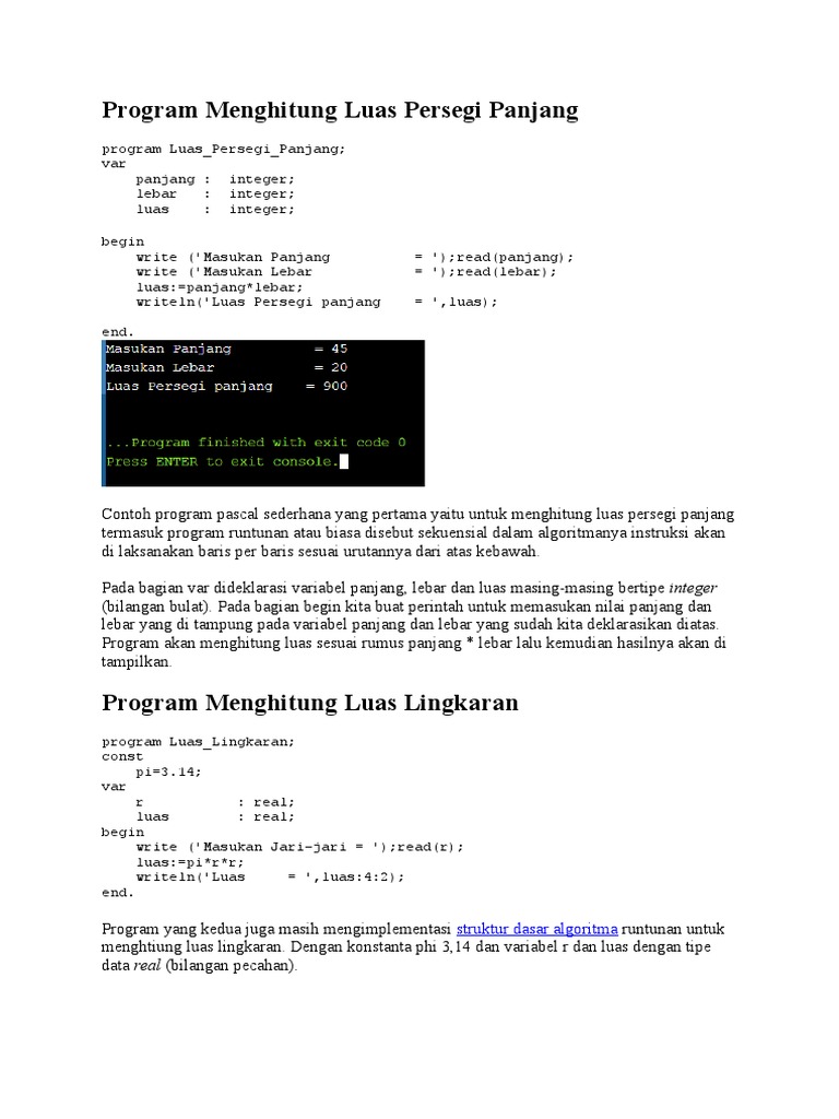 10 Contoh Program Pascal | PDF | Pengelolaan Keuangan & Uang | Komputer