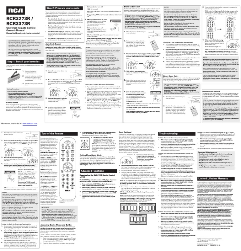 RCR3273R / RCR3373R: Universal Remote Control Owner's Manual | PDF ...