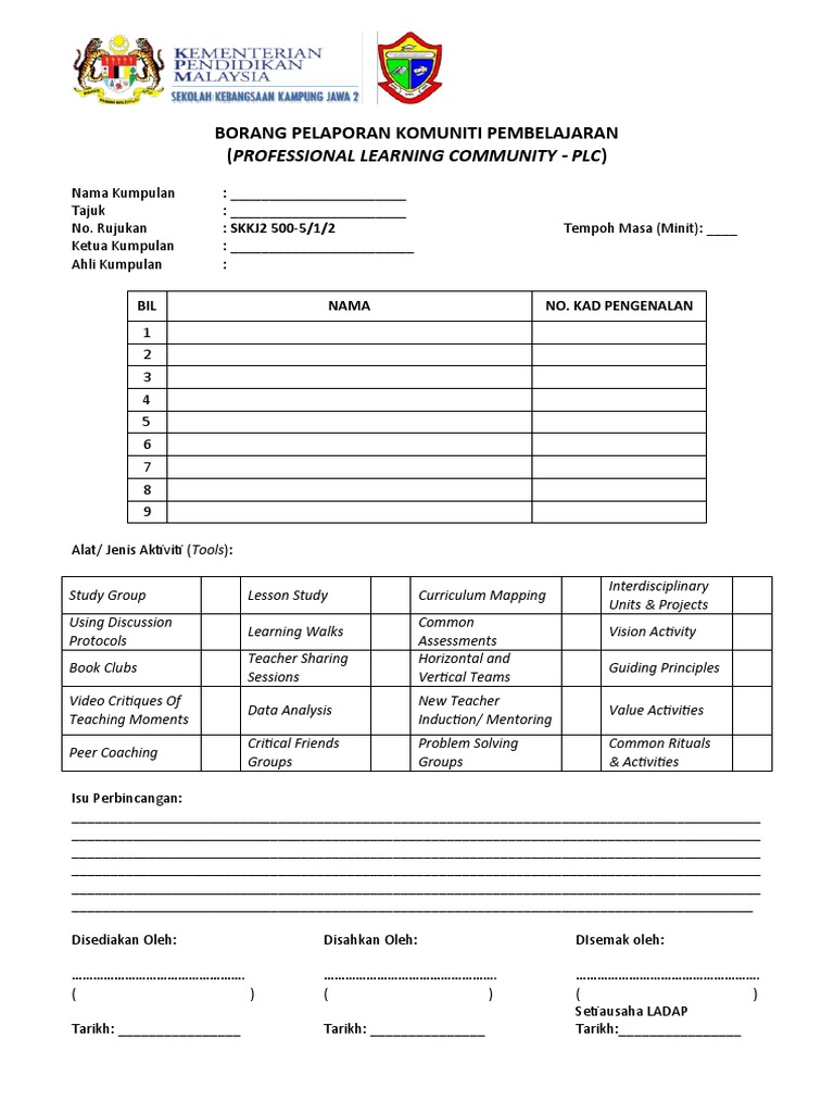 BORANG PELAPORAN PLC Terkini | PDF | Educational Psychology | Learning