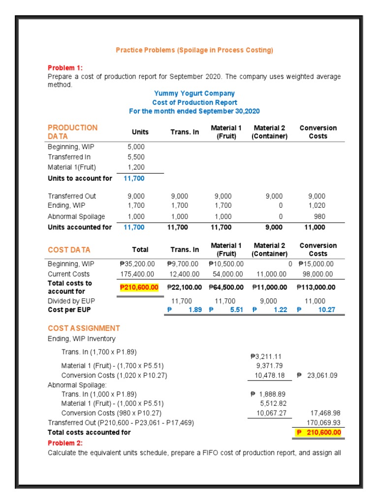 Practice Problems (Spoilage in Process Costing) | PDF | Inventory ...