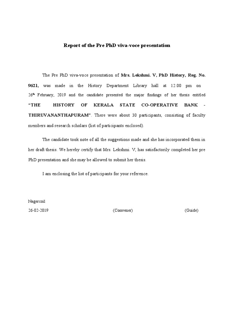 Pre PHD Viva Report Lekshmi | PDF